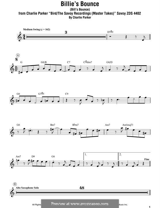 Billie's Bounce (Bill's Bounce) by C. Parker - sheet music on MusicaNeo