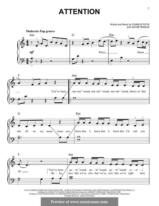 Attention by J. Kasher Hindlin, C. Puth - sheet music on MusicaNeo