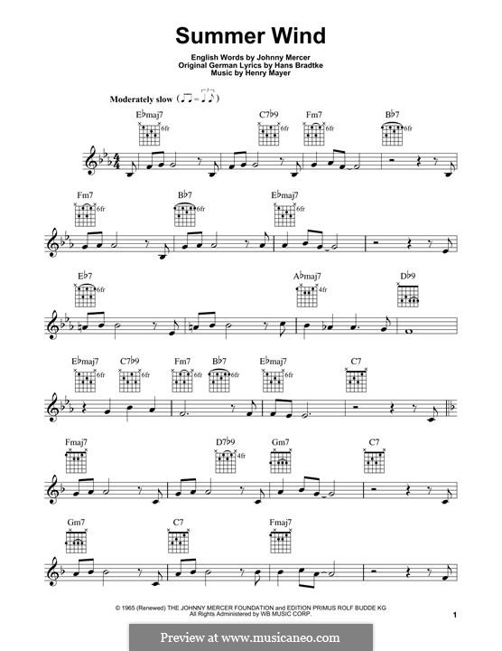 Summer Wind (Frank Sinatra) by H. Mayer - sheet music on MusicaNeo
