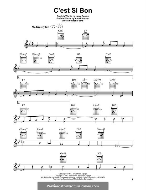 C'est Si Bon (It's So Good) by H. Betti - sheet music on MusicaNeo