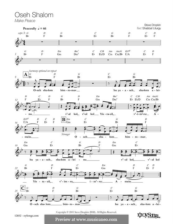 Oseh Shalom by S. Dropkin - sheet music on MusicaNeo