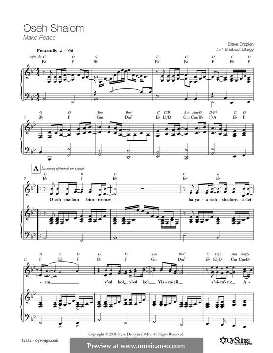 Oseh Shalom by S. Dropkin - sheet music on MusicaNeo
