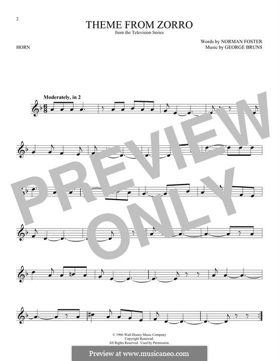 Theme from Zorro by G. Bruns - sheet music on MusicaNeo