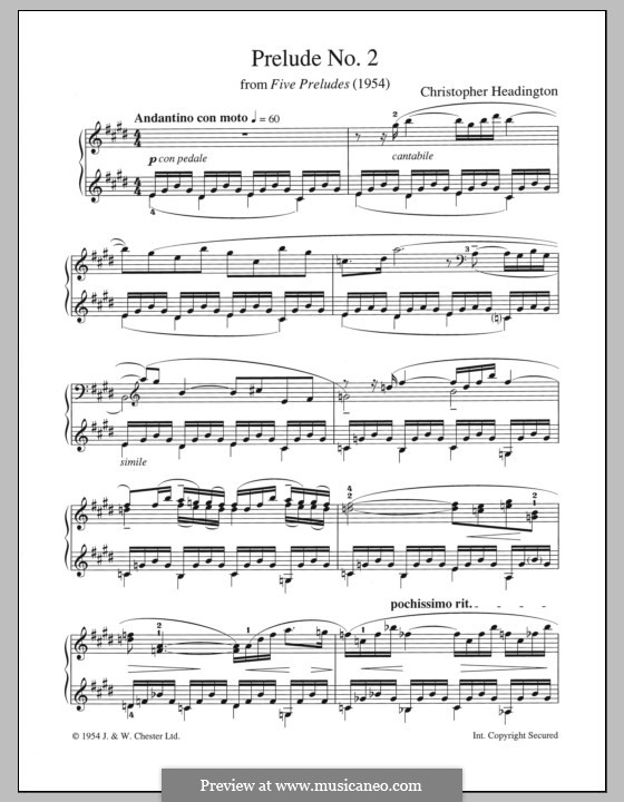 Prelude No.2 (from 'Five Preludes') by C. Headington on MusicaNeo