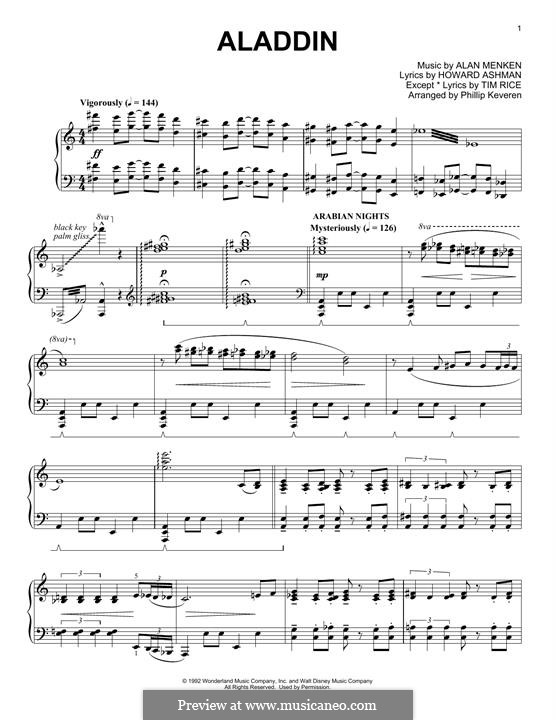 Aladdin Medley by A. Menken - sheet music on MusicaNeo