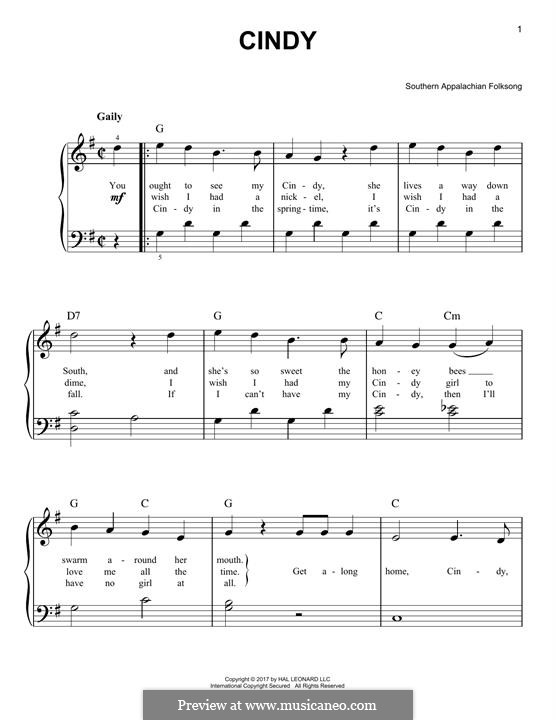 Cindy by folklore - sheet music on MusicaNeo