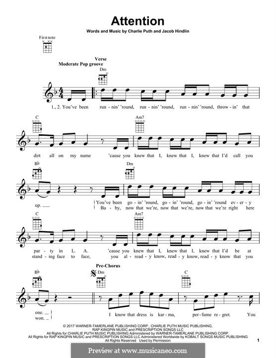 Attention by J. Kasher Hindlin, C. Puth - sheet music on MusicaNeo