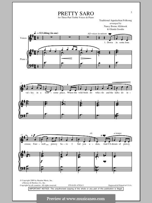 Pretty Saro by folklore - sheet music on MusicaNeo