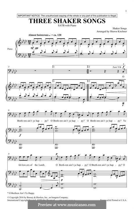 Three Shaker Songs by folklore - sheet music on MusicaNeo