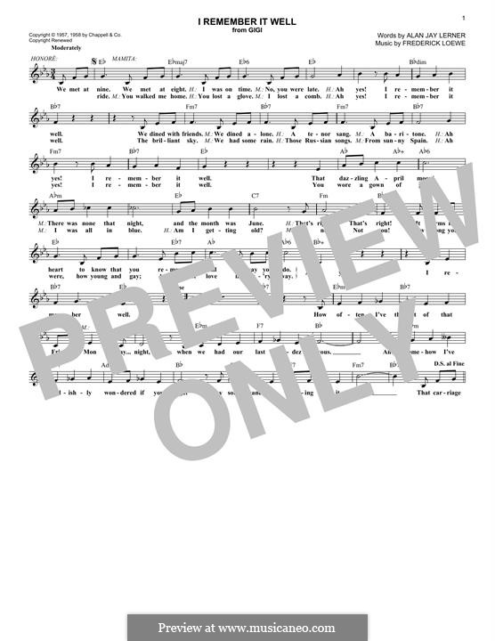 I Remember It Well (Maurice Chevalier) by F. Loewe on MusicaNeo