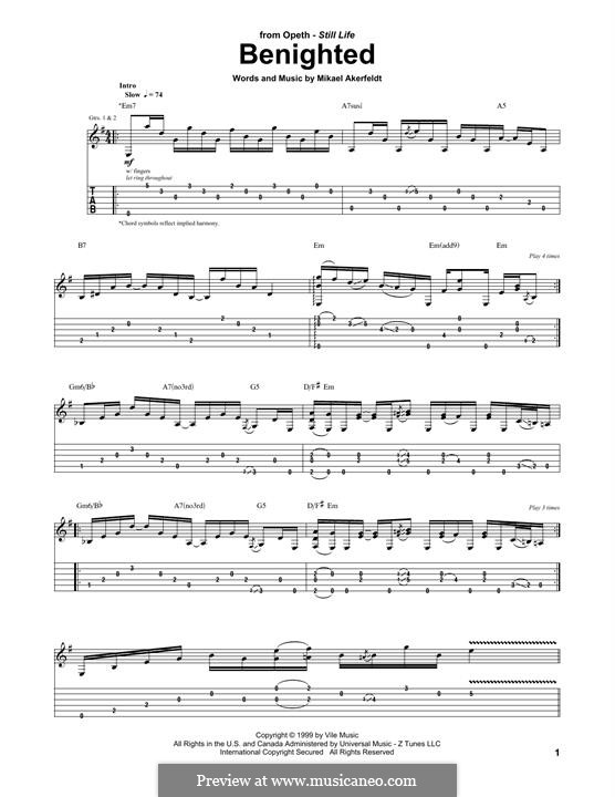 Benighted (Opeth) by M. Akerfeldt - sheet music on MusicaNeo