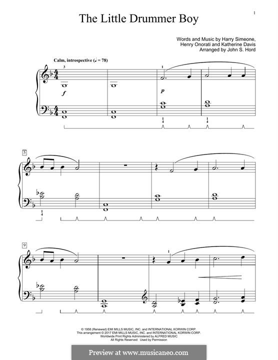 Piano version (The Little Drummer Boy) by H. Simeone, H. Onorati, K.K ...