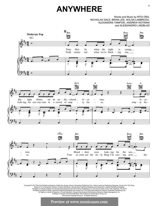 Anywhere by B. Lee, A. Tamposi, N. Lambroza, A. Wotman, N. Gale, R. Ora ...