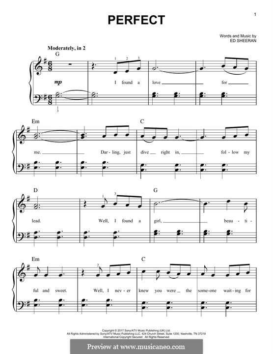 Piano version (Perfect) by E. Sheeran - sheet music on MusicaNeo