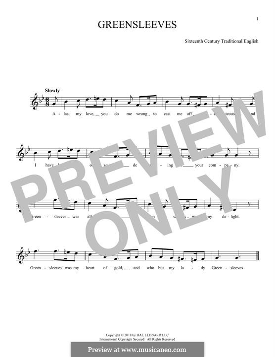 Vocal version (Greensleeves) by folklore - sheet music on MusicaNeo