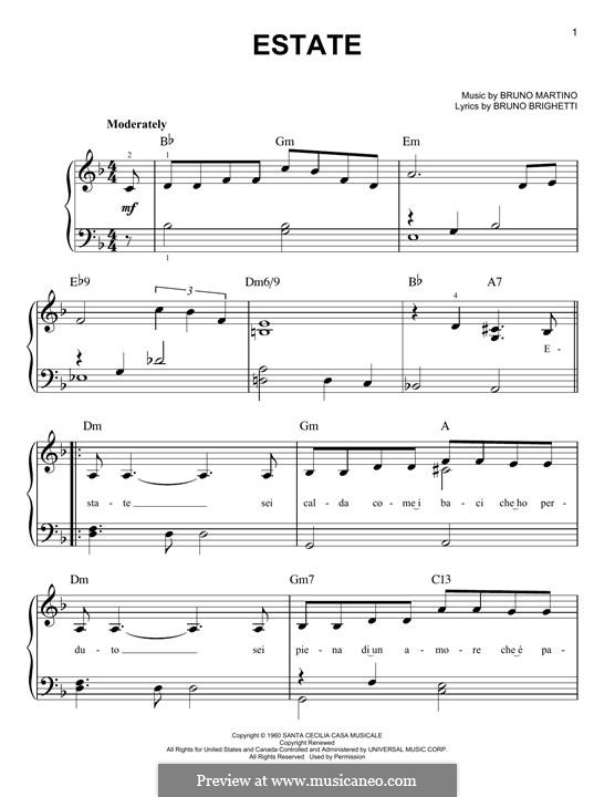 Estate by B. Martino - sheet music on MusicaNeo