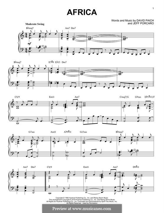 Africa (Toto) by D. Paich, J. Porcaro - sheet music on MusicaNeo