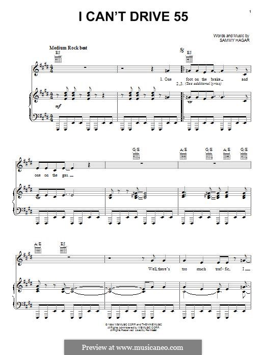 I Can't Drive 55 by S. Hagar - sheet music on MusicaNeo