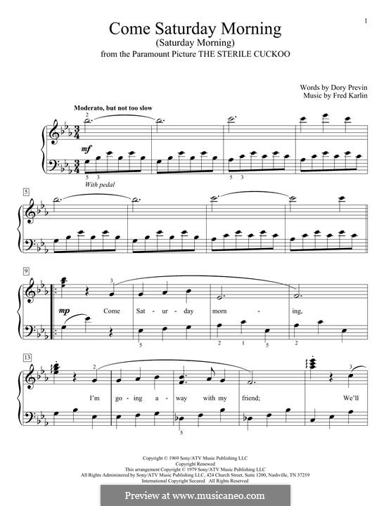 Come Saturday Morning (Saturday Morning) by D. Previn, F. Karlin on ...