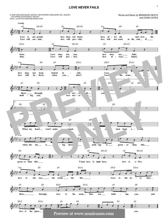 Love Never Fails by B. Heath, C. Cates - sheet music on MusicaNeo