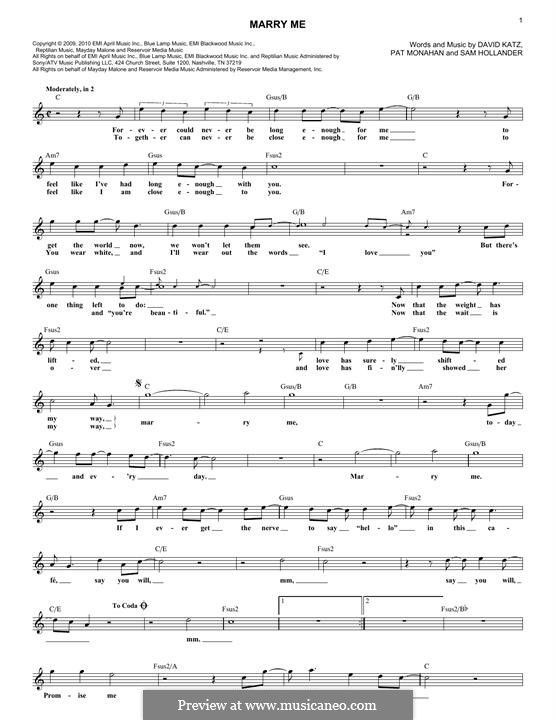 Marry Me (Train) by D. Katz, P. Monahan, S. Hollander on MusicaNeo