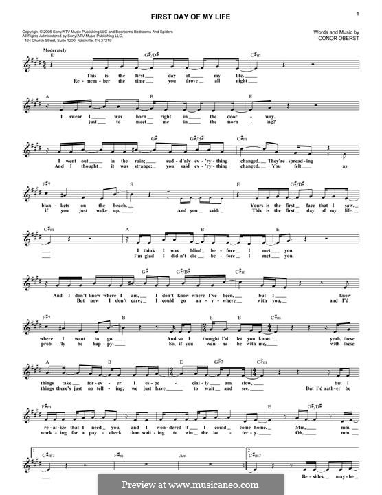 First Day of My Life by C. Oberst - sheet music on MusicaNeo