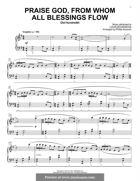 Praise God From Whom All Blessings Flow By L Bourgeois On Musicaneo
