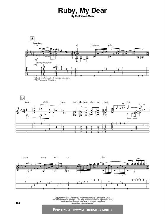 Ruby, My Dear by T. Monk - sheet music on MusicaNeo
