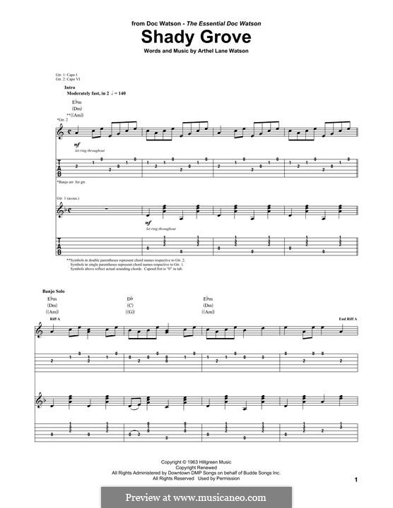 Shady Grove by Doc Watson - sheet music on MusicaNeo