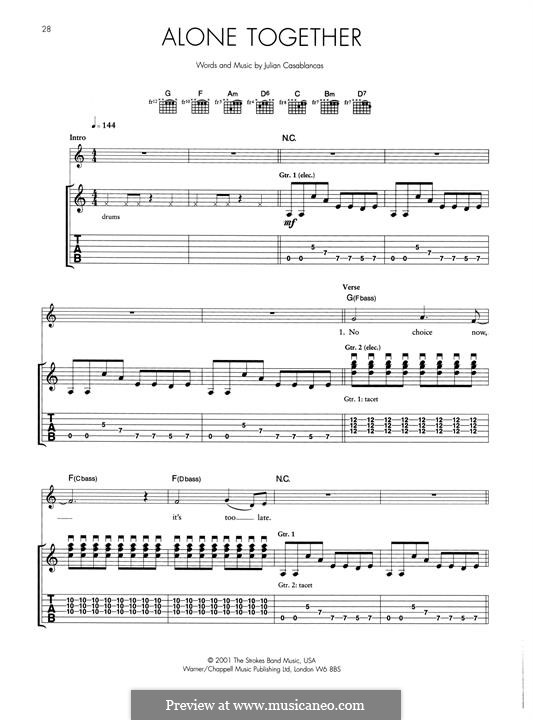Alone Together (The Strokes) by J. Casablancas - sheet music on MusicaNeo