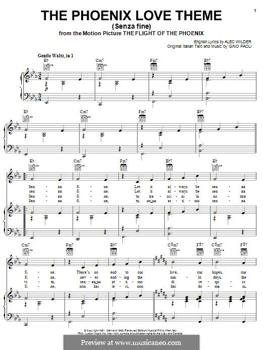 The Phoenix Love Theme (Senza Fine) by G. Paoli - sheet music on MusicaNeo