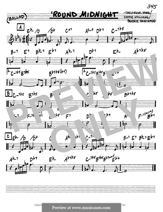 'Round Midnight by T. Monk, C. Williams - sheet music on MusicaNeo