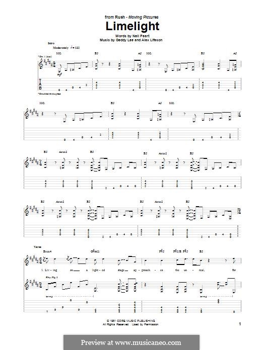 Limelight (Rush) by A. Lifeson, G. Lee, N. Peart - sheet music on MusicaNeo