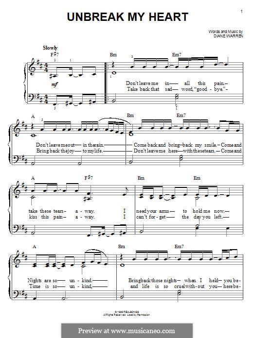 Un-Break My Heart (Toni Braxton) by D. Warren - sheet music on MusicaNeo