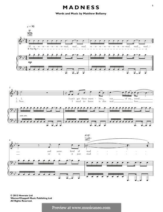 Madness (Muse) by M. Bellamy - sheet music on MusicaNeo