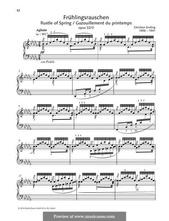 Six Pieces for Piano, Op.32 by C. Sinding - sheet music on MusicaNeo