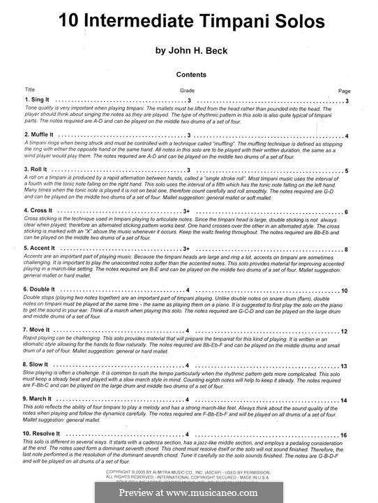 10 Intermediate Timpani Solos by J. Beck - sheet music on MusicaNeo
