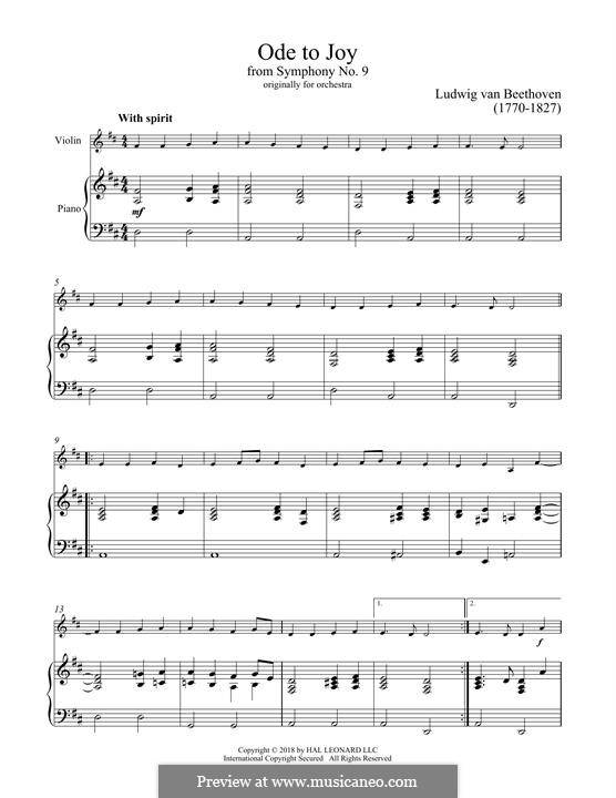 Ode to Joy (Printable scores) (Symphony No.9 'Choral', Op.125) by L.v ...