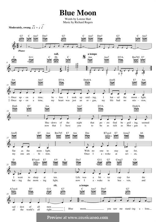 Blue Moon by R. Rodgers - sheet music on MusicaNeo