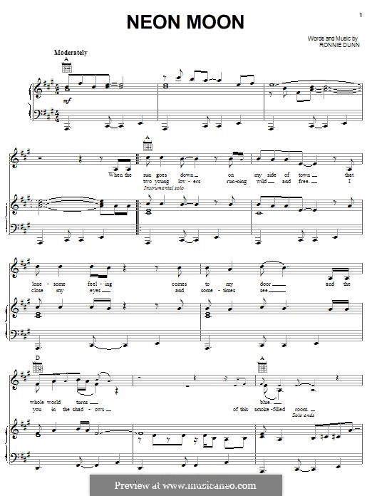 Neon Moon (Brooks & Dunn) by R. Dunn - sheet music on MusicaNeo