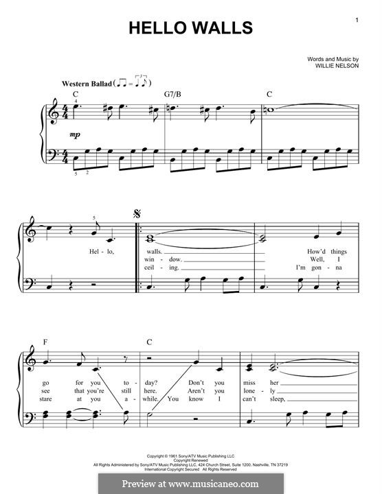 Hello Walls (Faron Young) by W. Nelson - sheet music on MusicaNeo