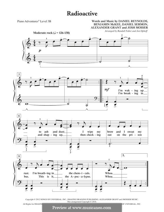 Radioactive Imagine Dragons Piano Sheet Music