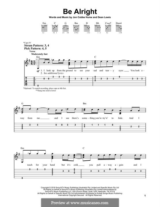 Be Alright (Dean Lewis) by D. Loaney, J. Hume - sheet music on MusicaNeo