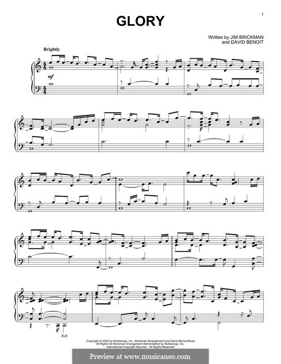 Glory by J. Brickman, D. Benoit - sheet music on MusicaNeo