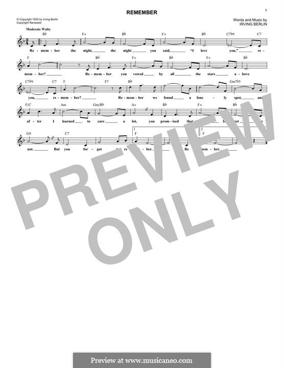 Remember by I. Berlin - sheet music on MusicaNeo