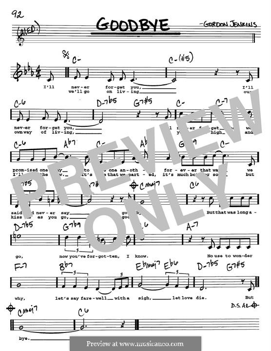 Goodbye (Bill Evans) by G. Jenkins - sheet music on MusicaNeo