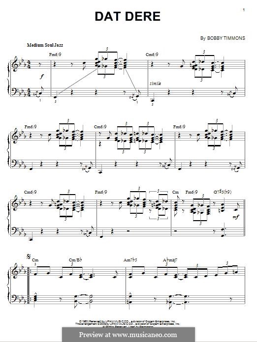 Dat Dere (Cannonball Adderley) by B. Timmons - sheet music on MusicaNeo