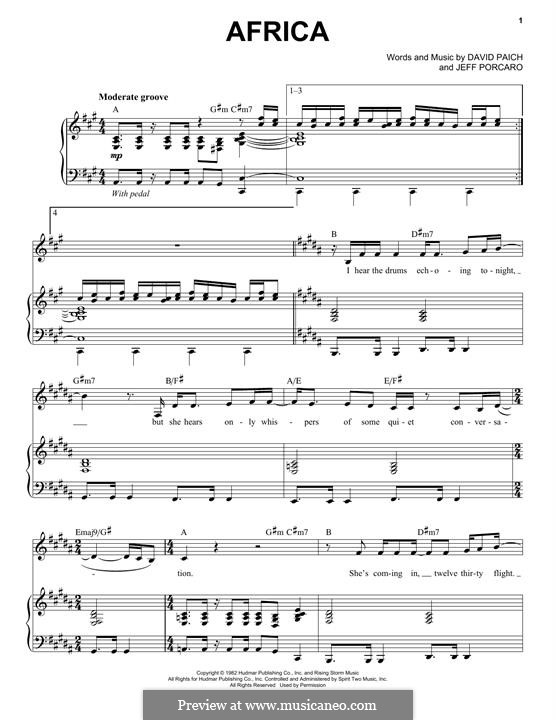 Africa (Toto) by D. Paich, J. Porcaro - sheet music on MusicaNeo