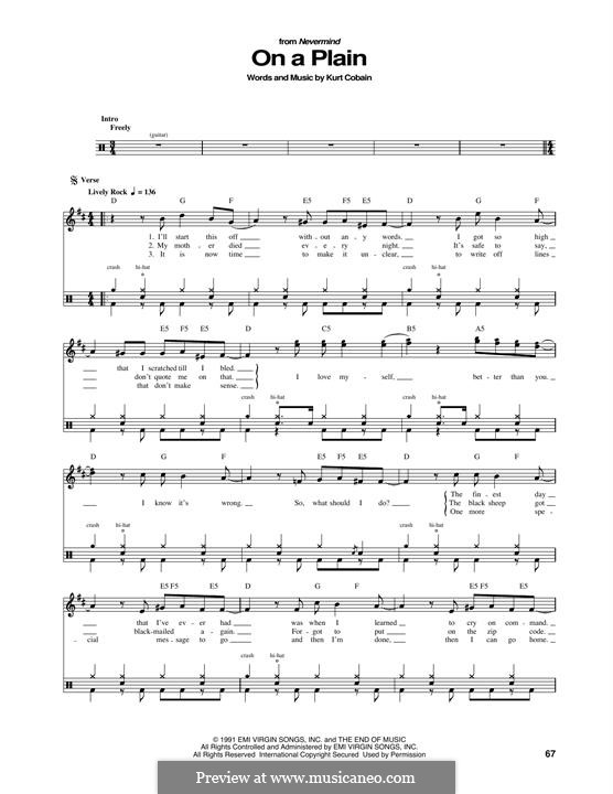 On a Plain (Nirvana) by K. Cobain - sheet music on MusicaNeo