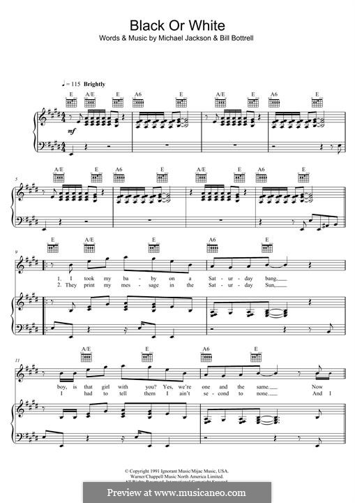 Black or White by B. Bottrell, M. Jackson - sheet music on MusicaNeo